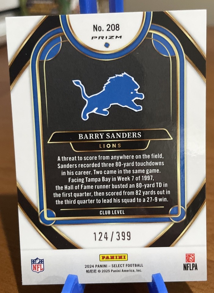 2024 Panini Select - Club Level Barry Sanders #208 Orange Shock Prizm ...