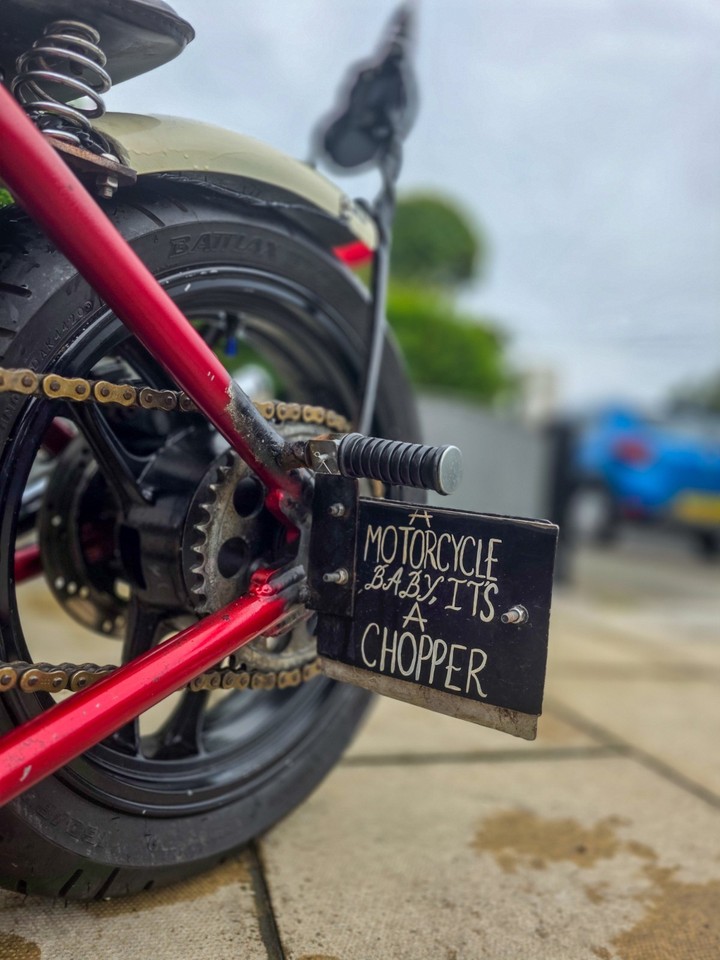 Custom Chopper Motorcycle, Red hard up goose neck frame, 1000cc Suzuki ...