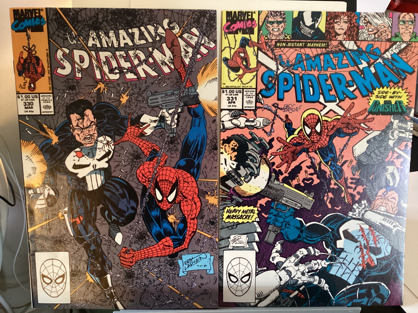 AMAZING SPIDER-MAN #330 331 MARVEL 1990 PUNISHER VENOM NICE CONDITION ...