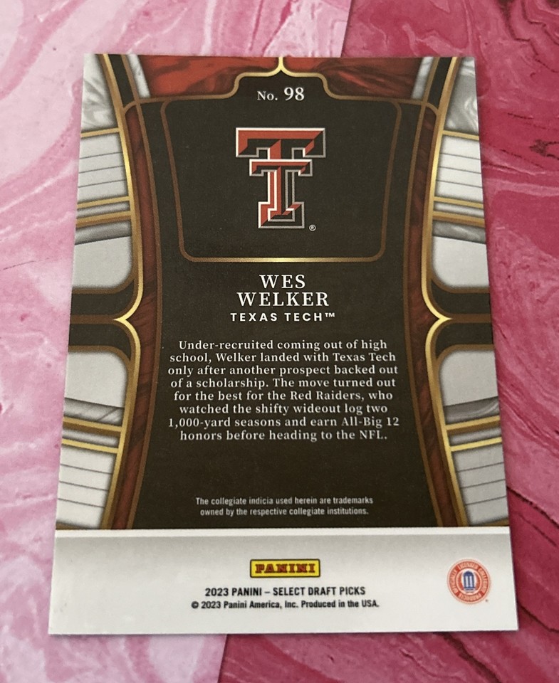 2023 Select Draft Picks Blue #98 Wes Welker - Texas Tech | eBay