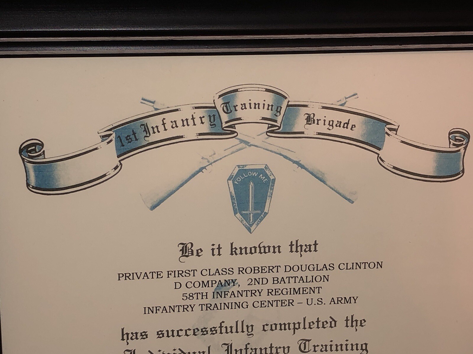 INFANTRY BASIC TRAINING DIPLOMA [U.S. ARMY] / Replacement Certificate ...