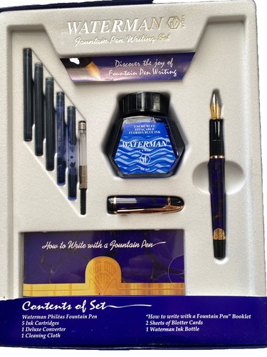 Waterman Paris Phileas Blue Marble Lacquer Fountain Pen Writing Set | eBay