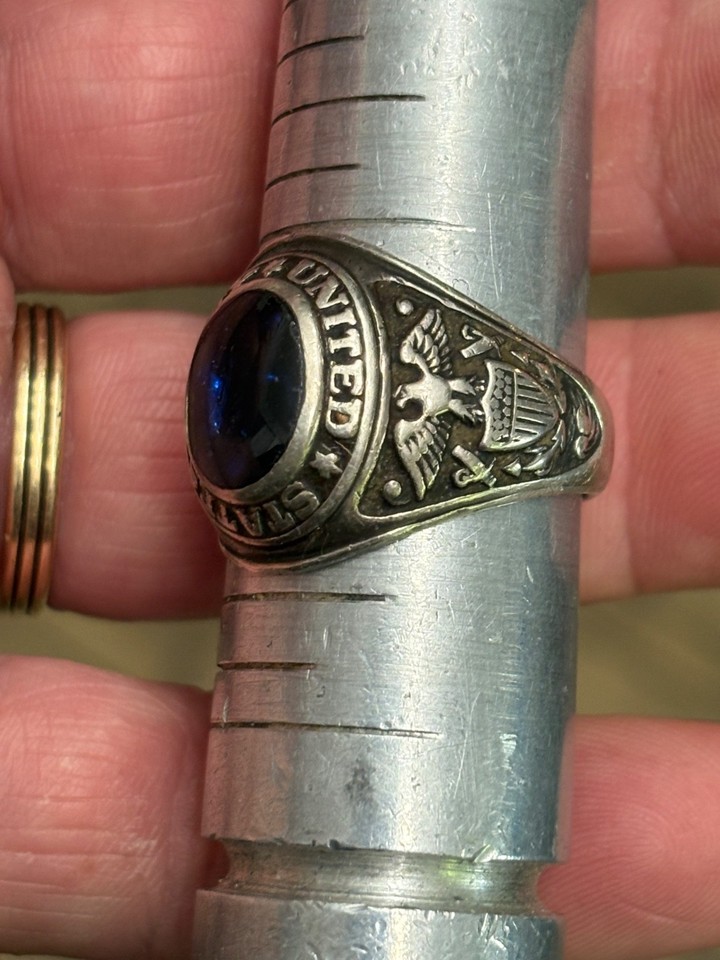 VTG Sterling Silver - WWII US Navy Men's Blue Signet Ring Size 12 Heavy ...