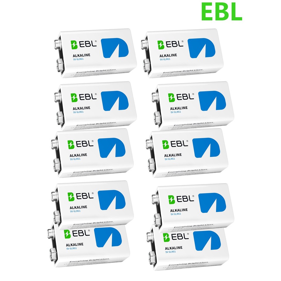 EBL 9V Alkaline Battery 6LR61 Batteries 9 Volt Ultra Long Lasting Leak ...