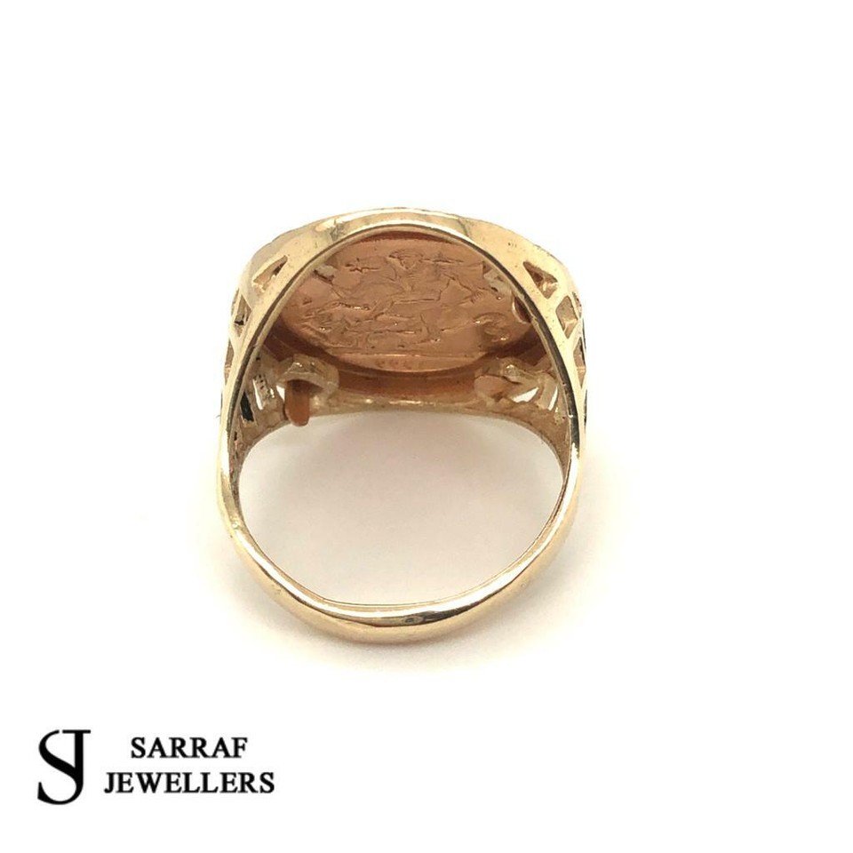 St George 1/10 Sovereign-Size Ring 9ct Gold Coin Dragon Slayer Z Z+1 Z+ ...