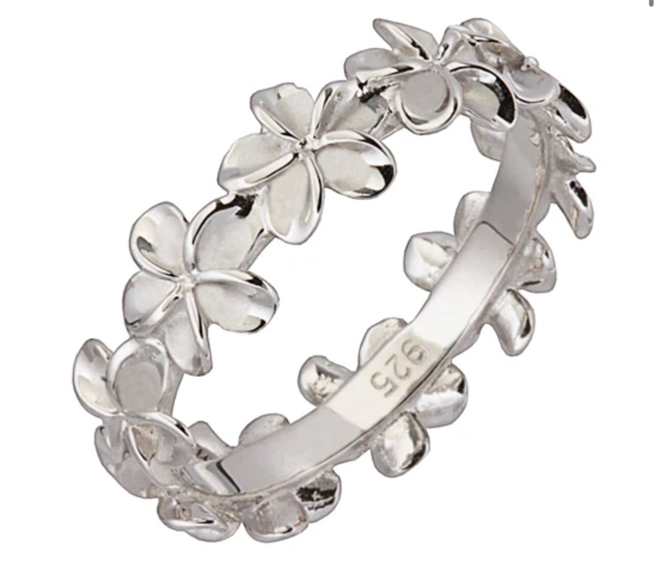 8mm Sterling Silver Rhodium Plated flower Lei Ring | eBay