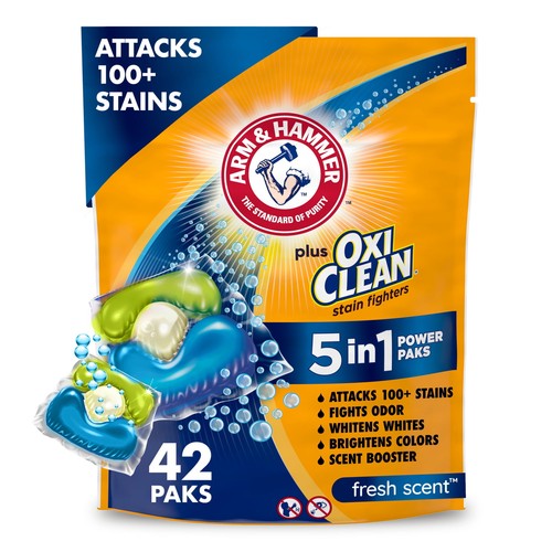 Plus OxiClean 5-in-1 Laundry Detergent Packs Laundry Soap Pods, Fresh ...