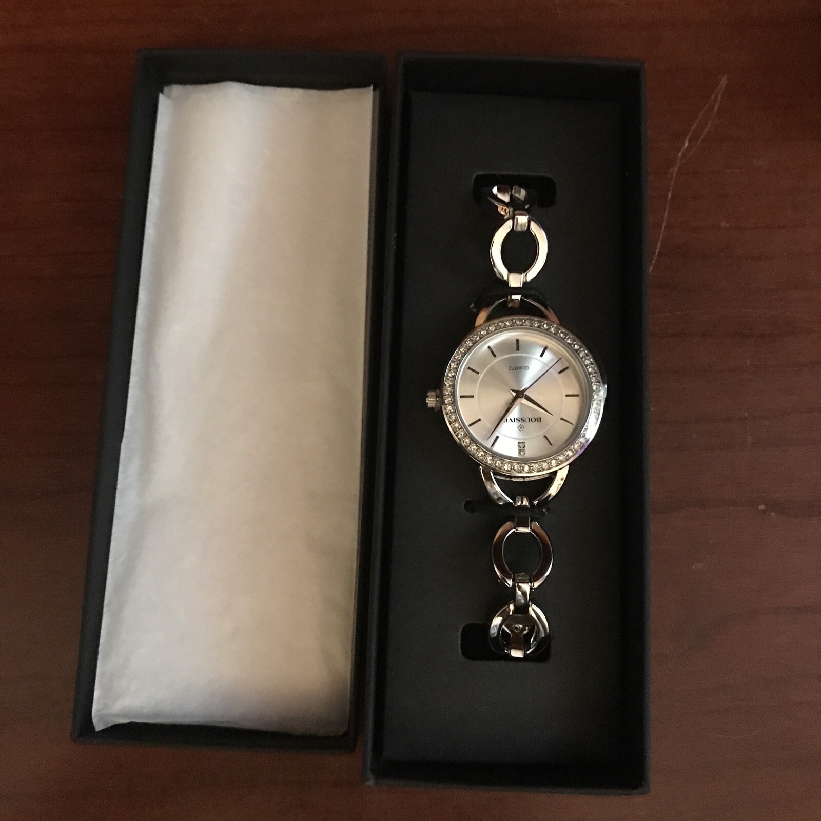 Boussivie Avon Stone Bezel Link Watch Ladies Silvertone new in box | eBay