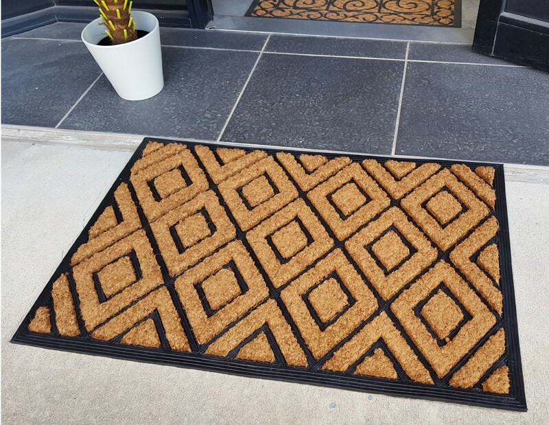 Large Rubber & Coir Diamond Heavy Duty Doormat Natural/Black Size ...