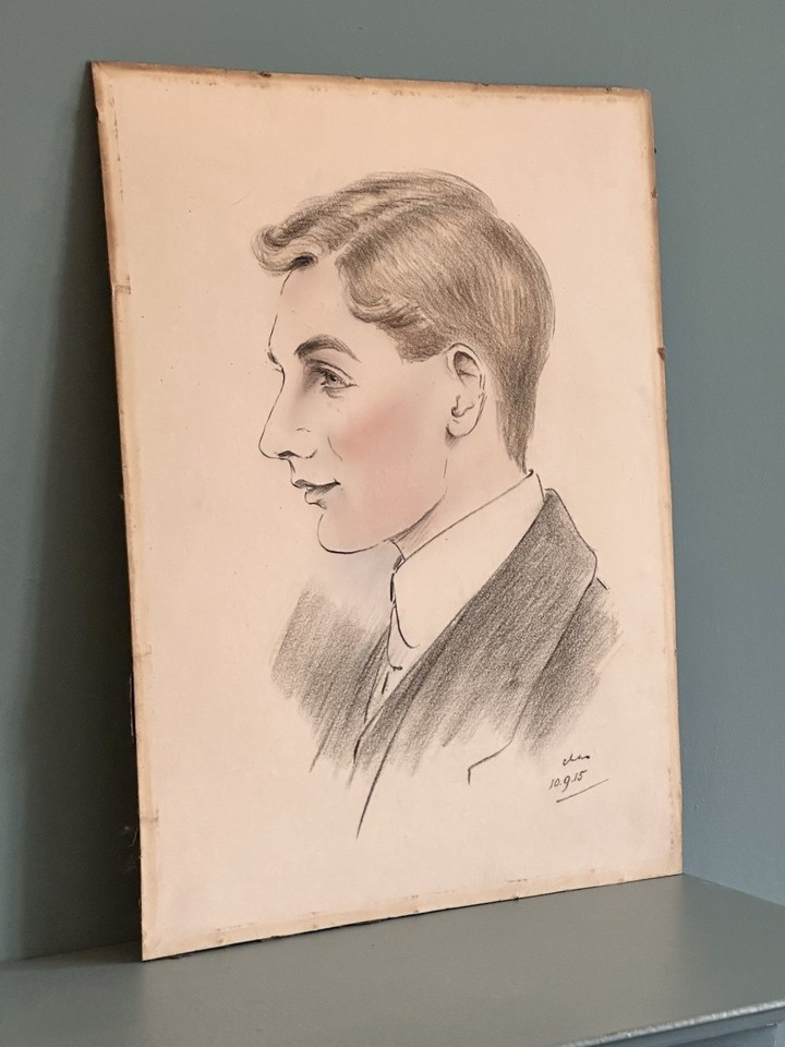 Antique Portrait Drawing Pastel On Paper Young Man | eBay UK