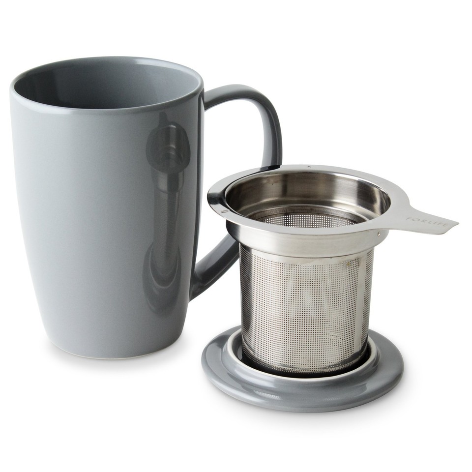 FORLIFE Curve Tall Tea Mug with Infuser and Lid 15 ounces Gray | eBay