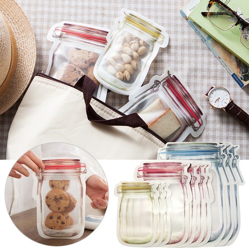 20Pcs Reusable Zip lock Snack Bags Mason Jar Zipper Food Saver Ziplock ...