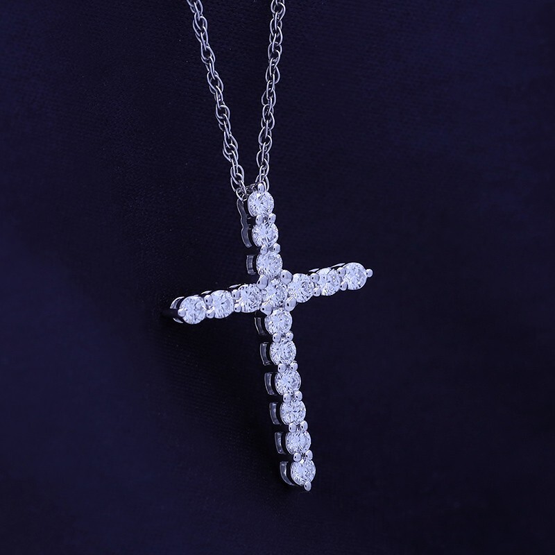 1/2ct Lab Grown Diamond Cross Pendant 18" Necklace in 14K White Gold ...