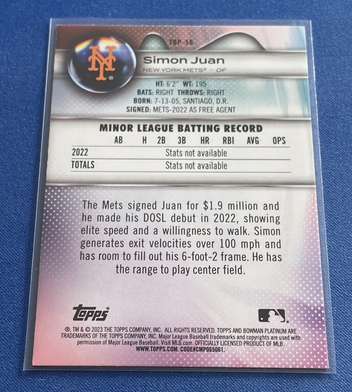 2023 Bowman Platinum Top Prospects #TOP-56 Simon Juan New York Mets | eBay