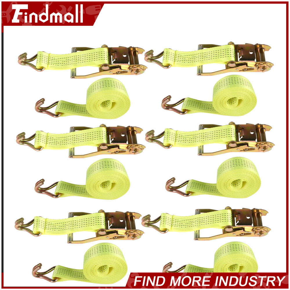 Findmall 6 Pack 2" x 15' 5000lbs Ratchet Straps With J Hook Heavy Duty ...