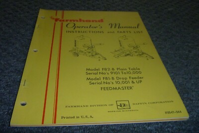 Farmhand F81-B Feedmaster Drop Feeder Parts Catalog & Owner Operator ...