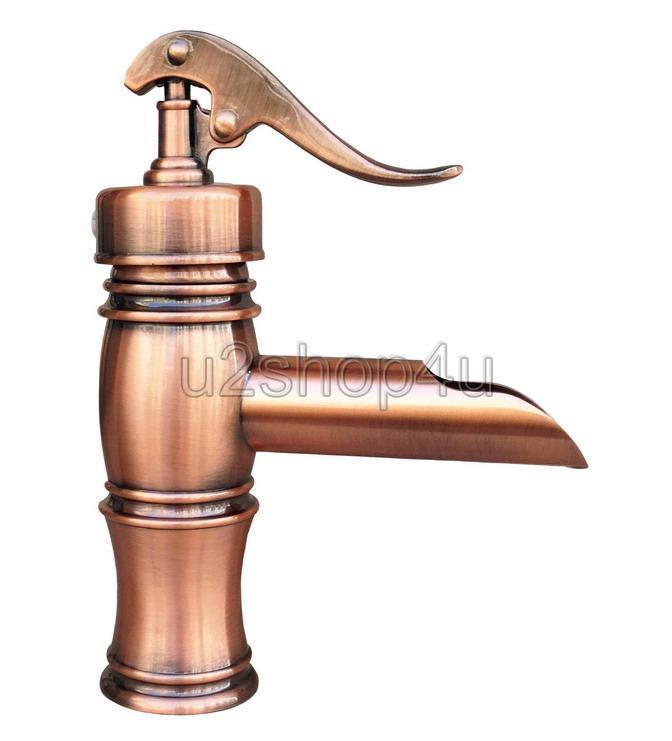 Antique Red Copper Waterfall Bathroom Sink Vessel faucet Basin Mixer ...
