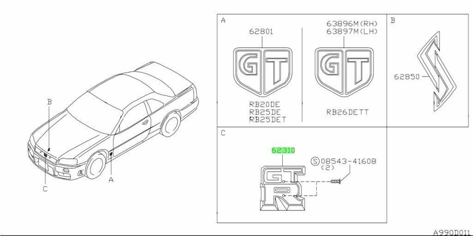 GT-R R34 Nissan Skyline Emblem Front Rear Set Genuine JDM Style New ...
