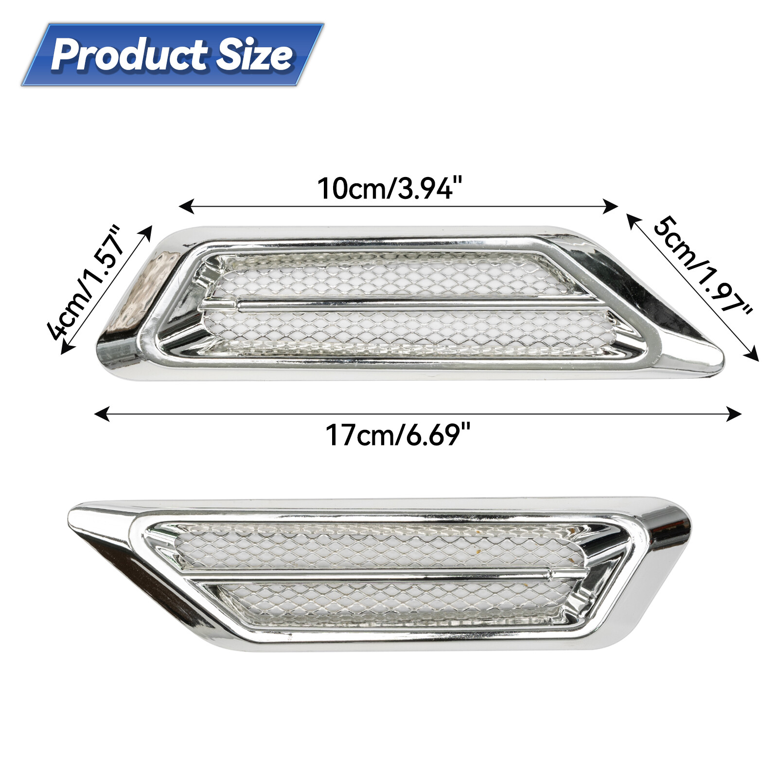 2 Pcs Silver Chrome Auto Car Air Flow Fender Side Vent Sticker Trim ...