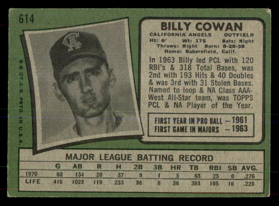 1971 Topps Baseball #614 Billy Cowan VG (Crease) | eBay