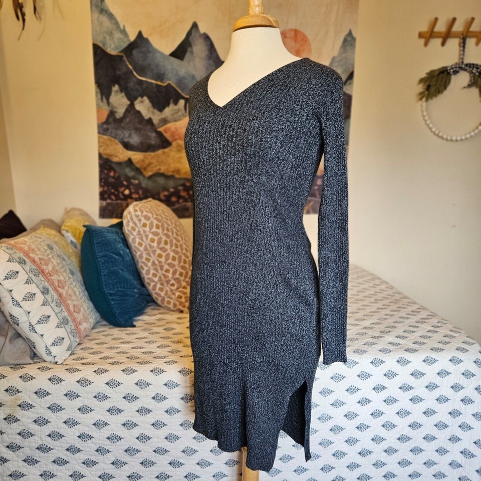 Athleta Reverie Sweater Dress Petite Small Navy Blue Ribbed Long Sleeve ...