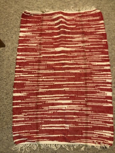 VTG HAND LOOMED COTTON RAG FLOOR RUG RED FARMHOUSE 1970s USA 31 X 44 ...