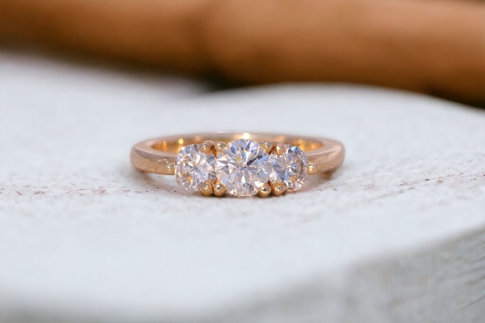 Past Present and Future Natural Diamond Three Stone Ring in Yellow Gold ...