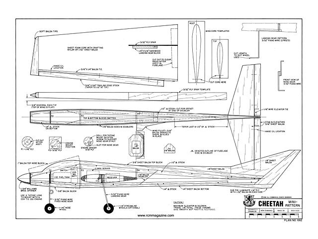 Cheetah Mini Pattern Plane 36" Wing RC Model Airplane Printed Plans ...