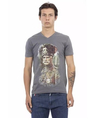 Trussardi Action VNeck Graphic Tee Military Style Men Gray T-Shirts ...