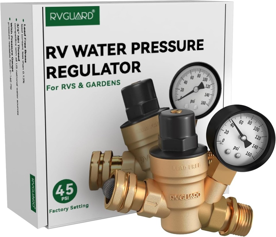 RV Water Pressure Regulator Valve, Brass Lead-Free Adjustable Water ...
