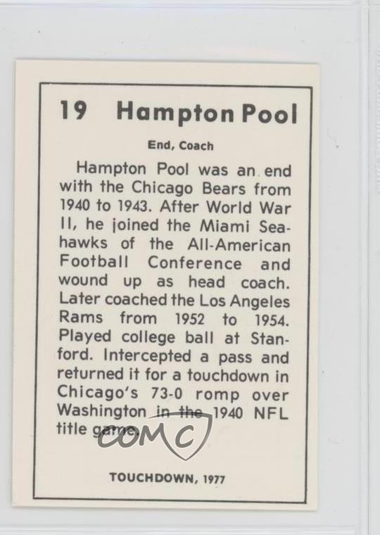 1977 Touchdown Club Hampton Pool #19 14pi | eBay