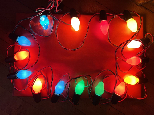 Vintage String of Christmas Tree Lights with Red/Green Corded Wire ...