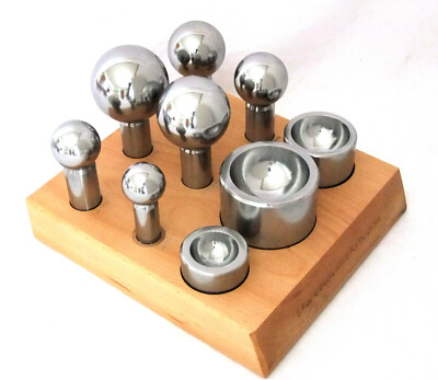 9 Piece Large Dapping Set With 3 Double Sided Dapping Cups & Wood Base ...