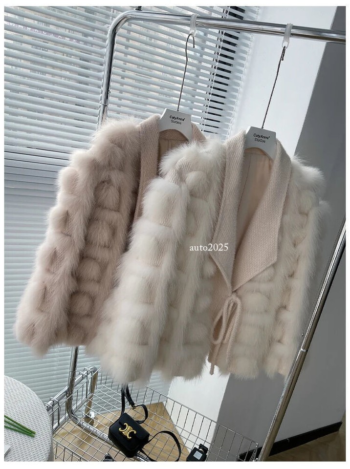 Real Fur Coat Winter Women Knitted Cardigan Jacket Blended Thick Warm ...