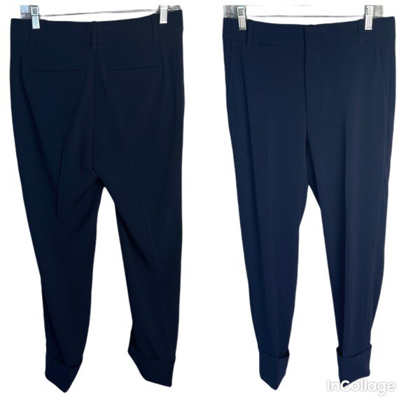 Vince. navy blue rolled hem pants 82% triacetate 18% polyester dress ...