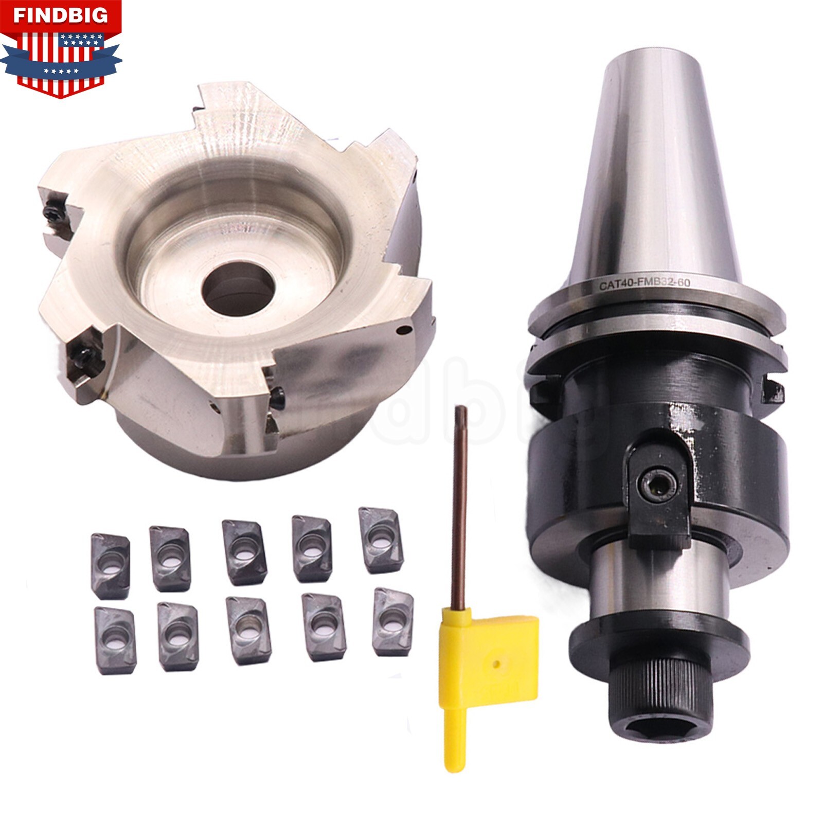 4" 90 Degree Indexable Face Shell Mill Cutter, CAT40 Arbor with 10Pcs ...