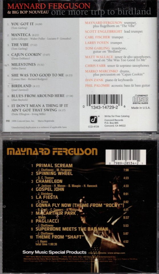 Maynard Ferguson: Lot of 2 CD's [Big Bop Nouveau; One Trip Birdland ...