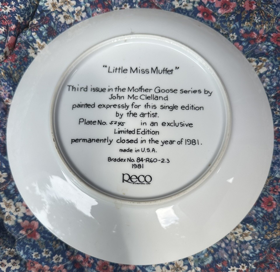 VTG Little Miss Muffet Plate John McClelland Mother Goose 3rd Issue ...