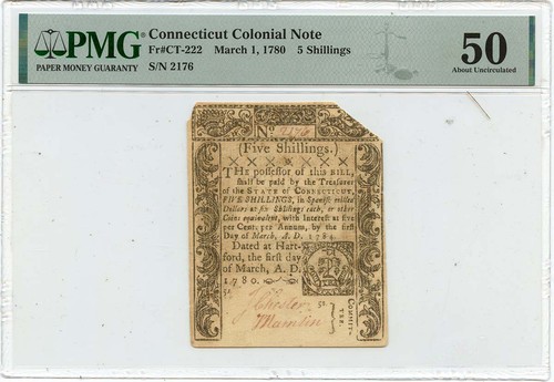 1780 March 1 5 Shillings Connecticut Colonial Note CT-222 PMG AU50 | eBay