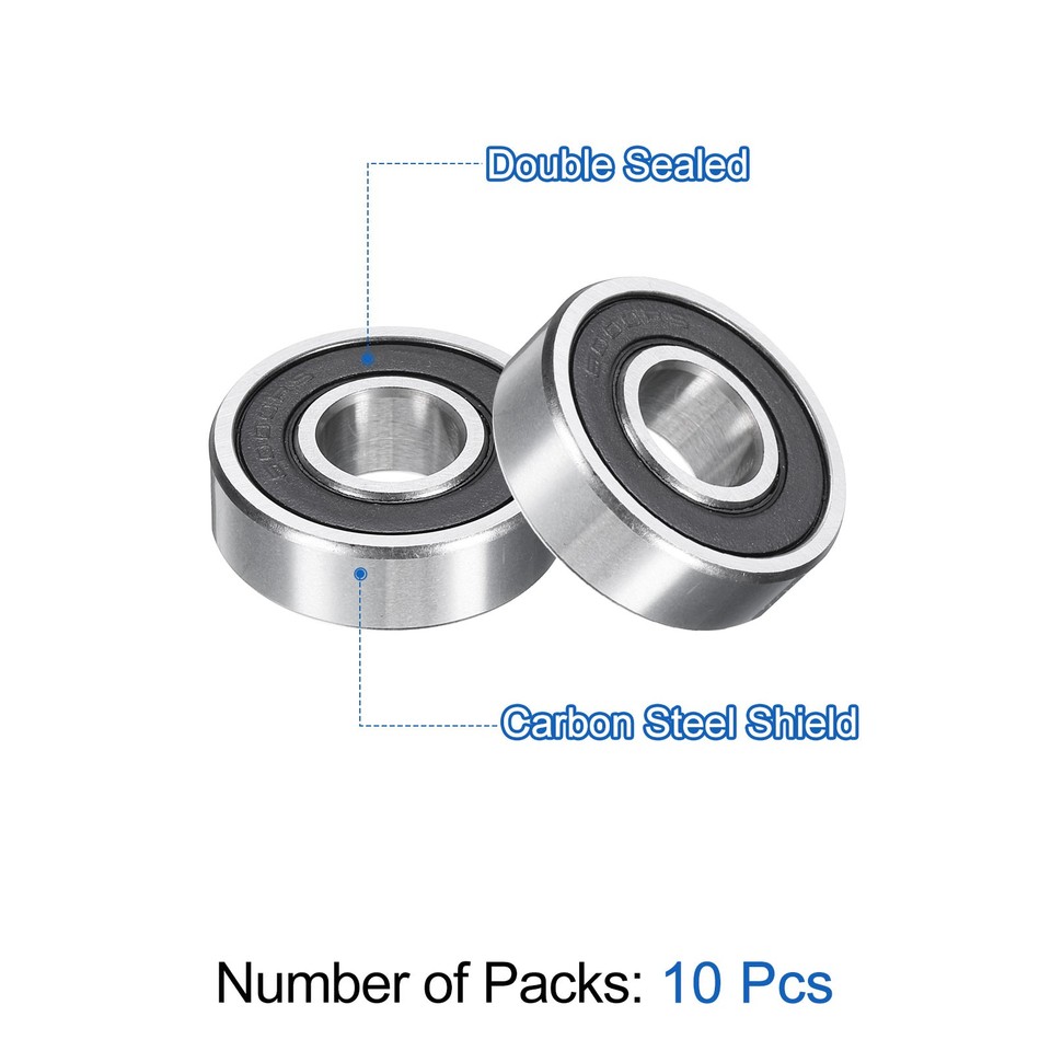 10pcs 6000RS Deep Groove Ball Bearings 10x26x8mm Double Sealed Bearings ...