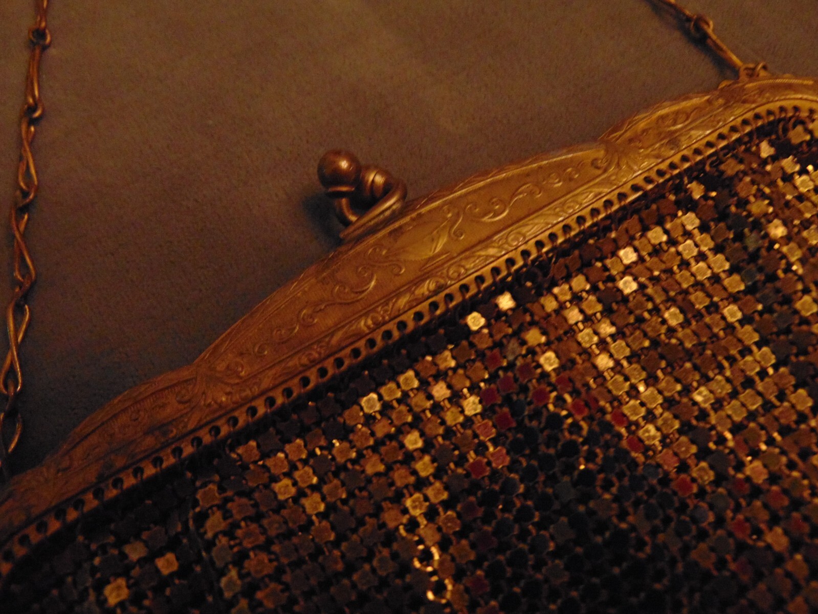 Antique 1920's Art Deco Metal Mesh Flapper Bag - Gem