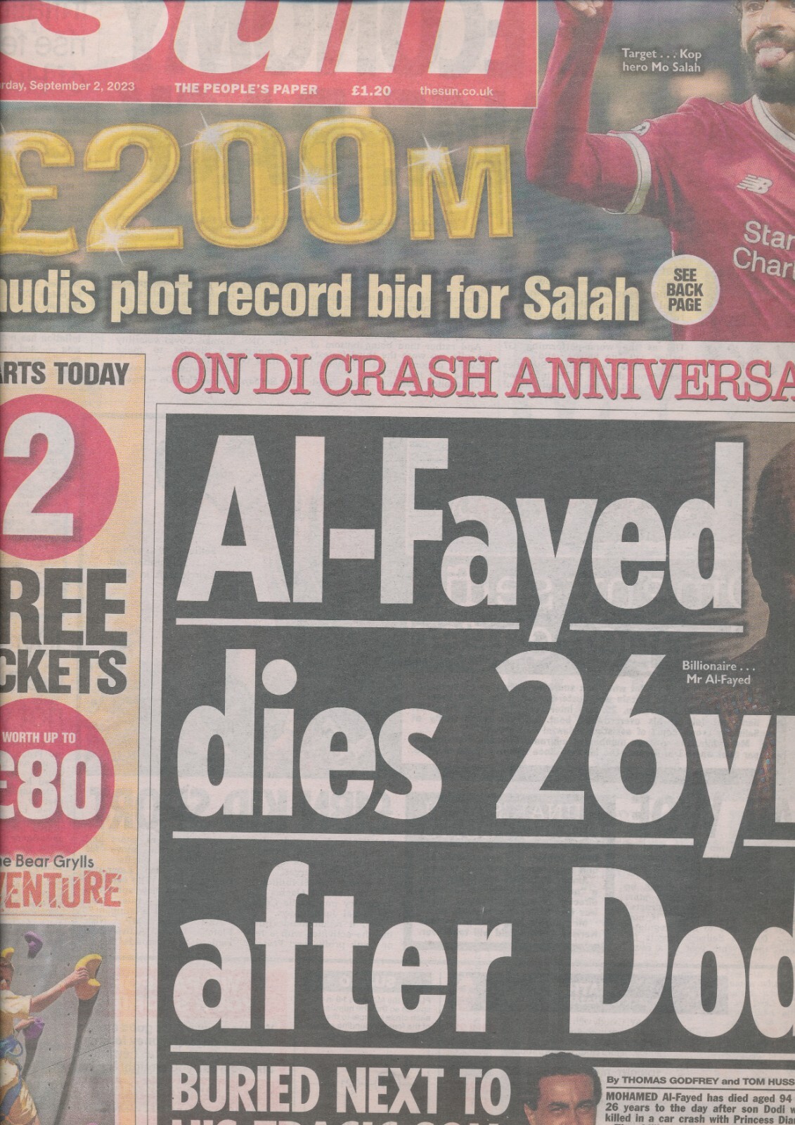The Sun September 2 2023 Mohamed Al - Fayed Mo Salah Liverpool | eBay