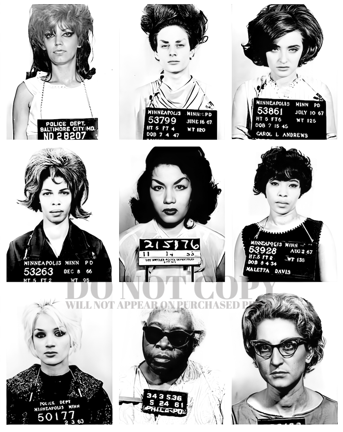 Ladies Mugshot Collage 11 X 14 - Rare Mug Shot Photograph Set - Poster ...