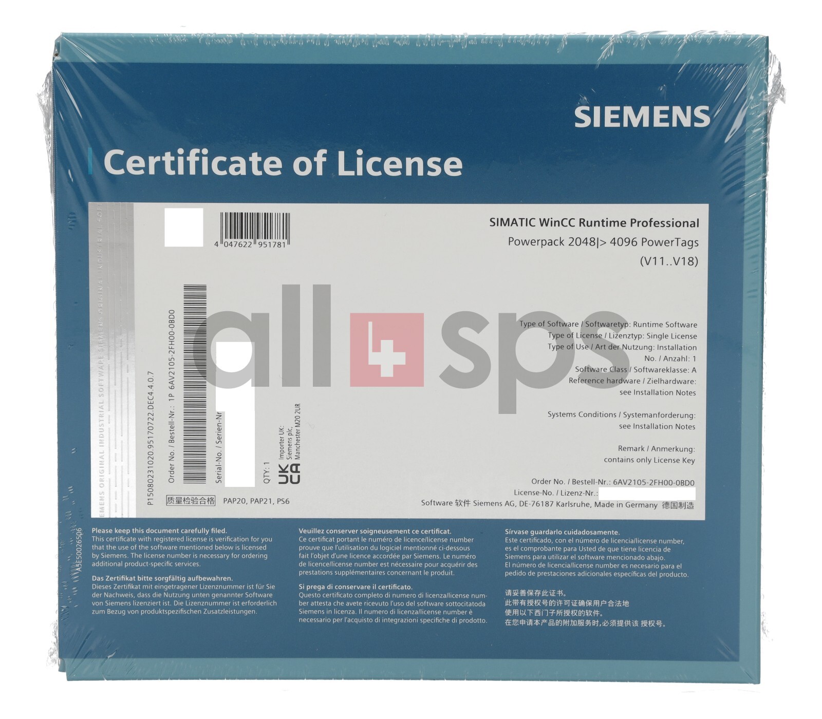 SIMATIC WINCC RT PROF POWERPACK 2048 V11..V18 - 6AV2105-2FH00-0BD0 (NS ...