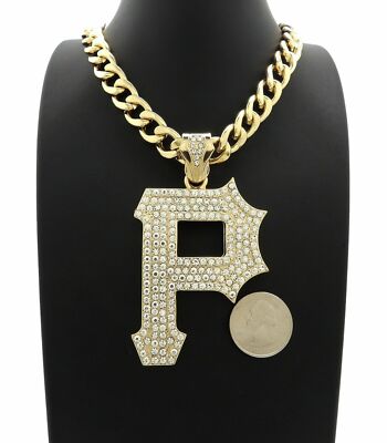 ICED HIP HOP PITTSBURGH P PENDANT & 11mm 20" CUBAN CHOKER CHAIN FASHION ...