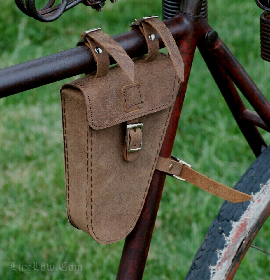 Vintage Brown Leather Bike Frame TOOL BAG POUCH TOC Bicycle Road Fixie ...