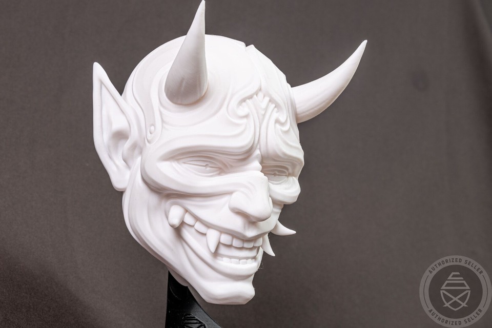 Japanese Oni Wall Mounted Head 3D Printed White Sculpture Demon Kabuki ...