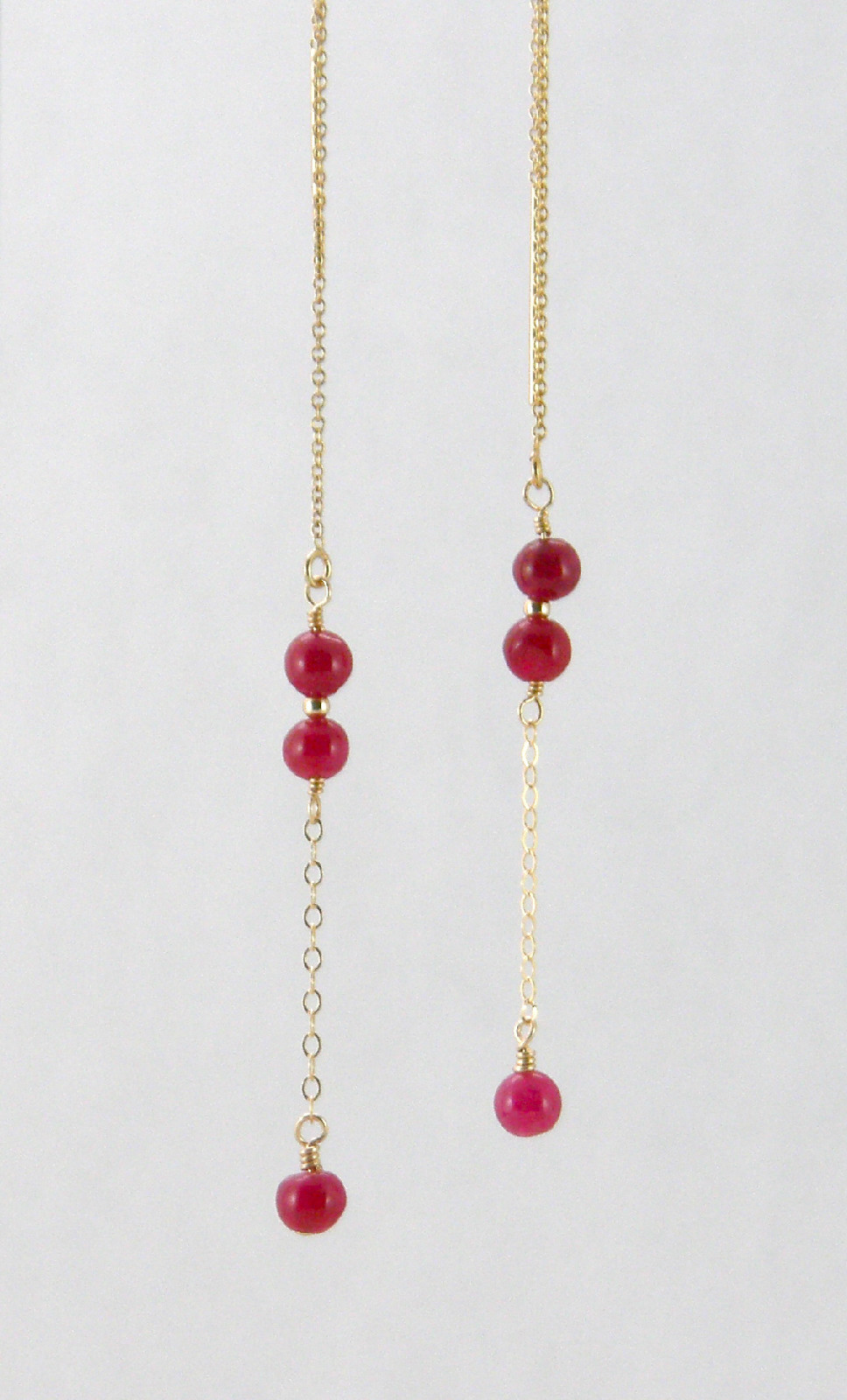 *IAJ* Genuine RUBY LONG LINEAR DANGLE 14k GOLD FILLED Ear Threader ...