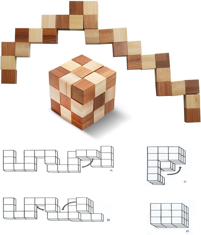 4 Pack Wooden Puzzle Games Brain Teasers Toy- 3D Puzzles for Teens and ...
