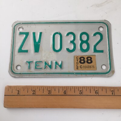 Vintage Tennessee Motorcycle License Plate -1988 Cycle Tag - Worldwide ...